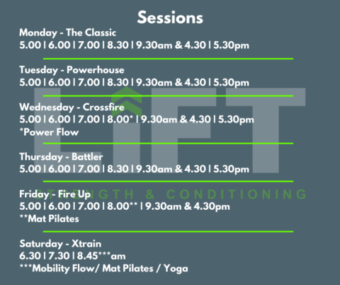 Schedule - Lift Strength and Conditioning