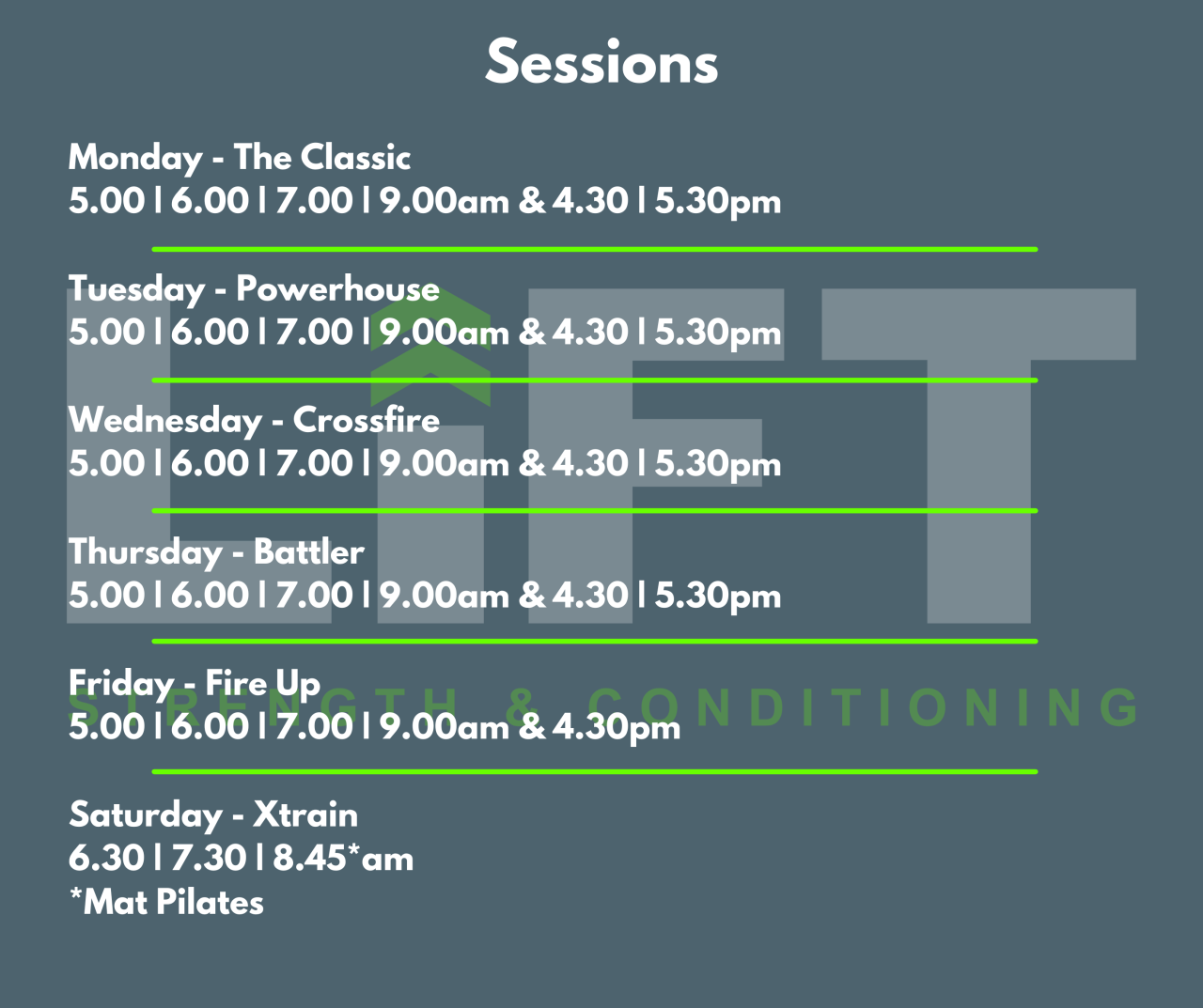 Schedule | Lift Strength and Conditioning